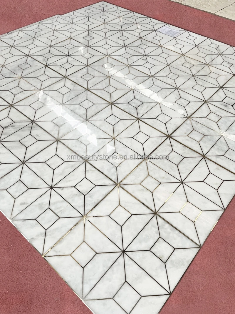 Natural Marble Waterjet Metal Brass Medallion Decoration Tile Inlay ...