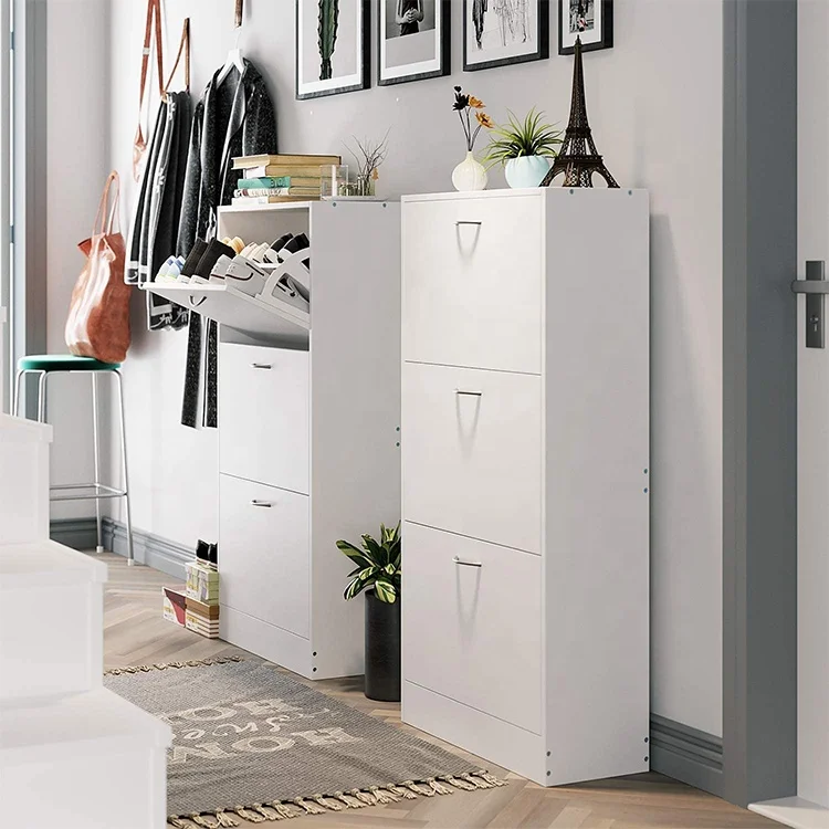 Modern White Shoe Storage Cabinet - Adjustable & Stylish