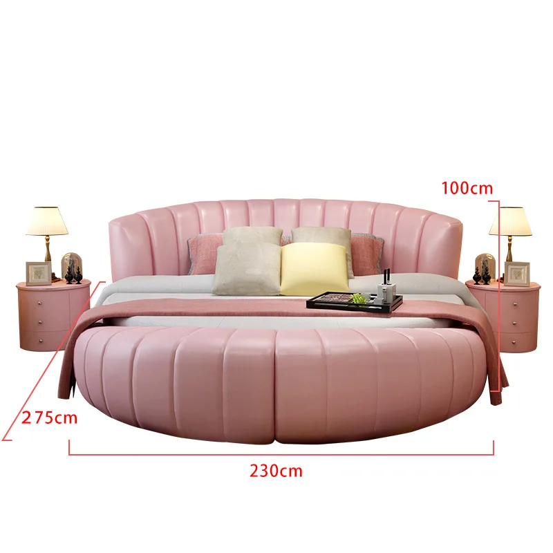 White Style Luxury Bedroom Furniture Set Round Beds King Size Leather ...