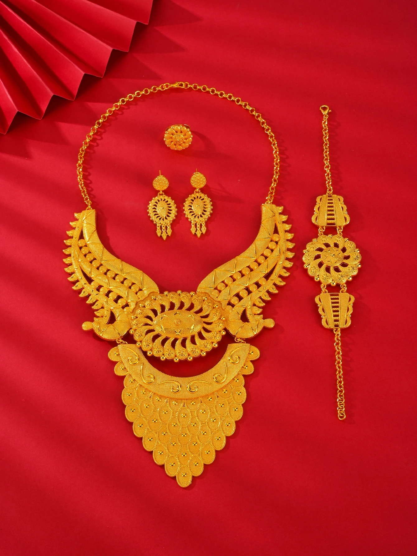 New 24k Gold Planted Dubai Middle Eastern Jewelry Set Design Saudi Gold ...