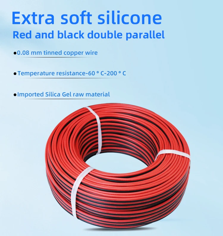 Red And Black 2 Core Silicone Parallel Wire 12awg 14awg 16awg 18awg ...