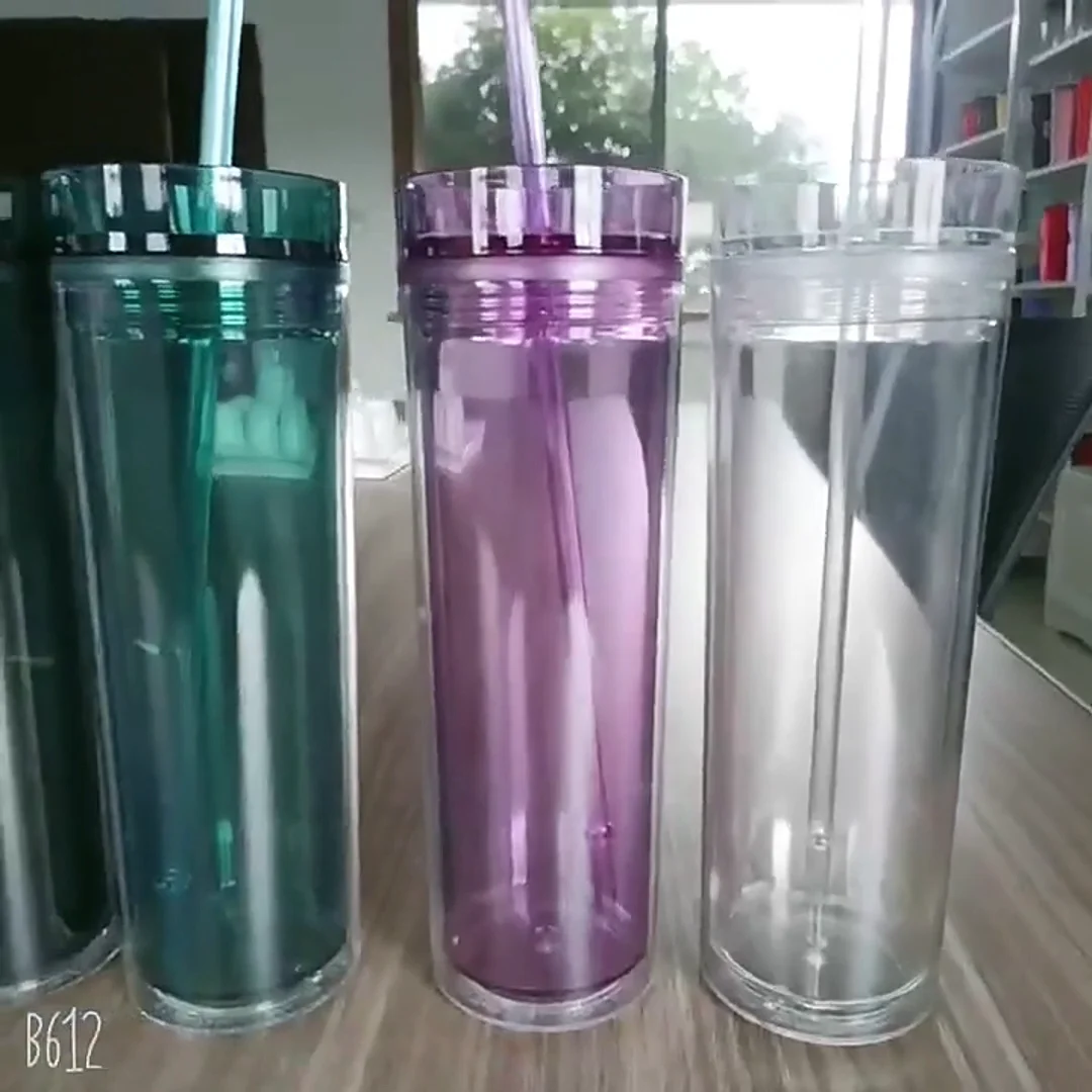 Custom Double Wall Acrylic Clear Straight Cup 16 Oz Reusable Plastic ...