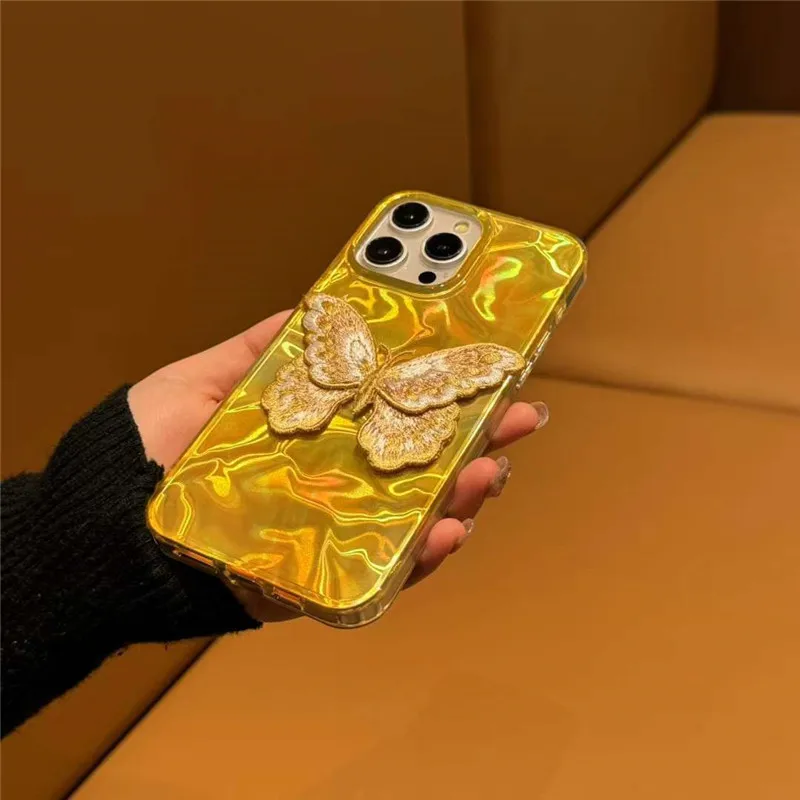 Ins Sparkling Gold Butterfly Luxury Laser Shockproof Bumper Girl Back ...