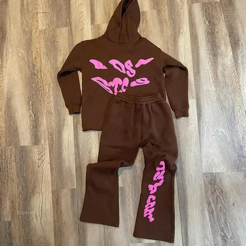 Custom Design Cotton Print Cut Raw Hem Edge Hoodie Puff Print Pant Men ...