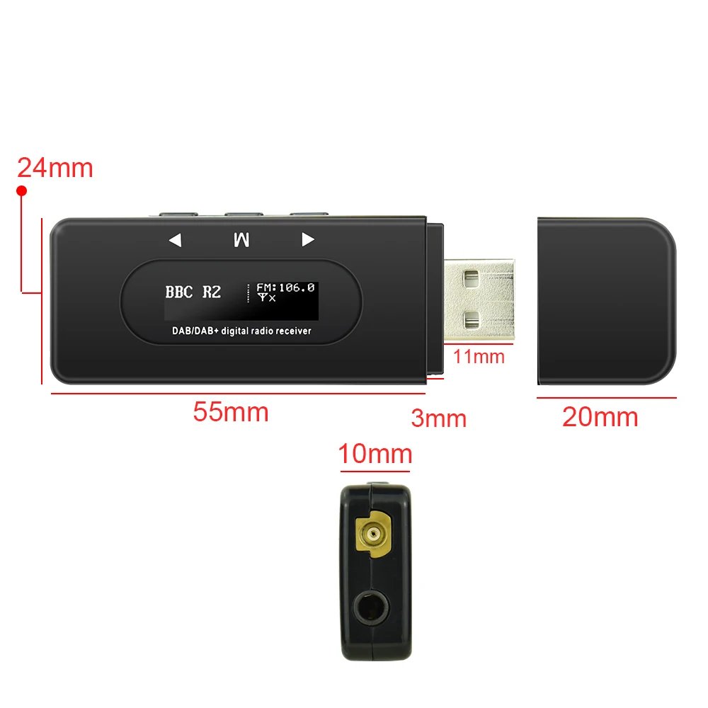 Podofo Dab+ Digital Radio Receiver Fm To Dab Box Usb Adapter Antenna ...
