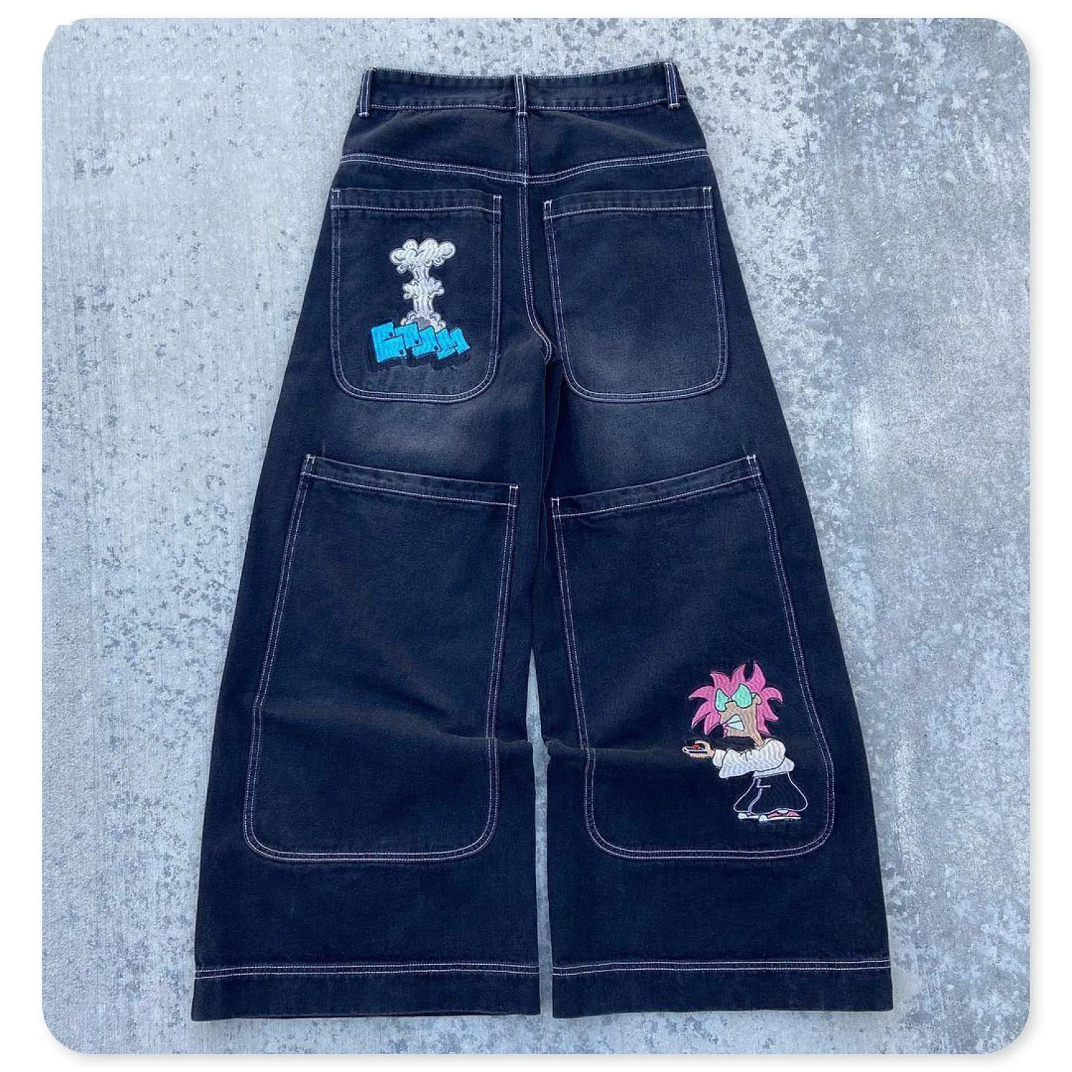 Custom Streetwear Logo Loose Wide Leg Denim Pant Twill Fabric ...