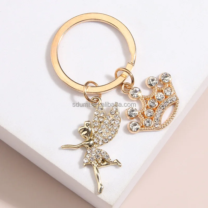 Hot Sale Golden Color Crystal Metal Crown Keychain Heart Key Chain Girl ...
