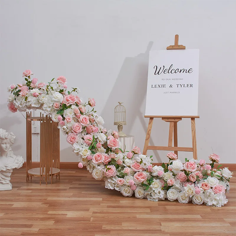 Customized Artificial Red White Flower Runners Decoration Flowers Row ...
