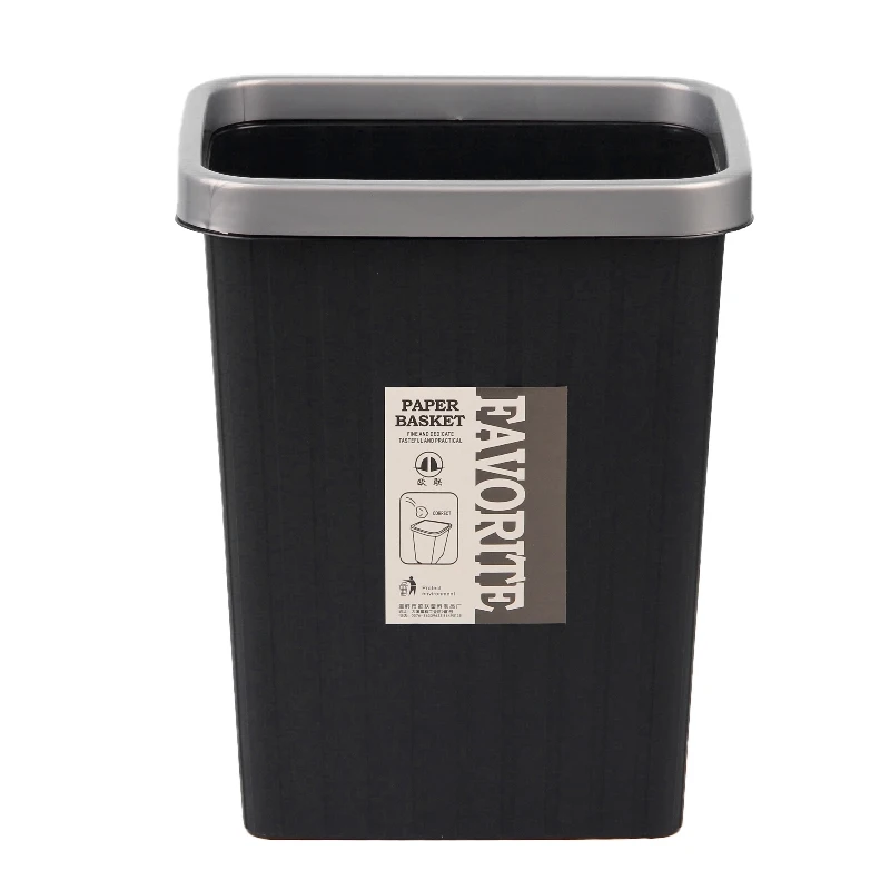 Square plastic trash can, kitchen garbage storage can uncovered debris ...