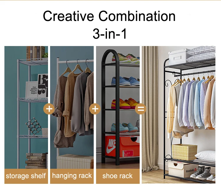Modern Portable Freestanding 3-in-1 Closet Organizer Shelves Metal ...