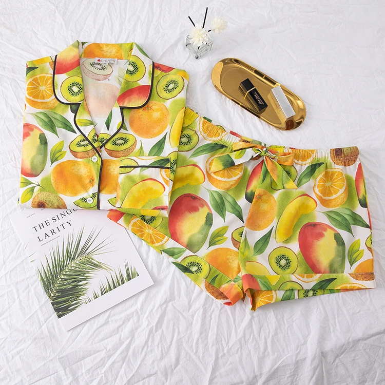 Shop Our Custom Summer Silk Satin Digital Printing Pajamas for Women