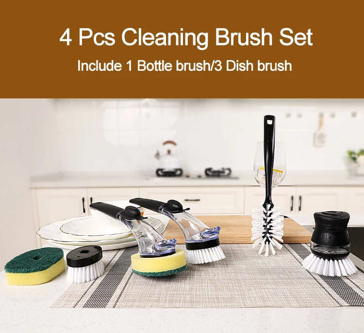 Hydraulic Kitchen Pan Scrub Cleaning Brush Set 2 In 1 Long Handle ...