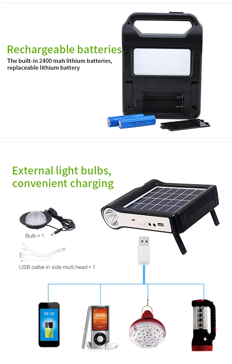 Portable 6v Rechargeable Solar Panel Power Storage Generator System Usb ...