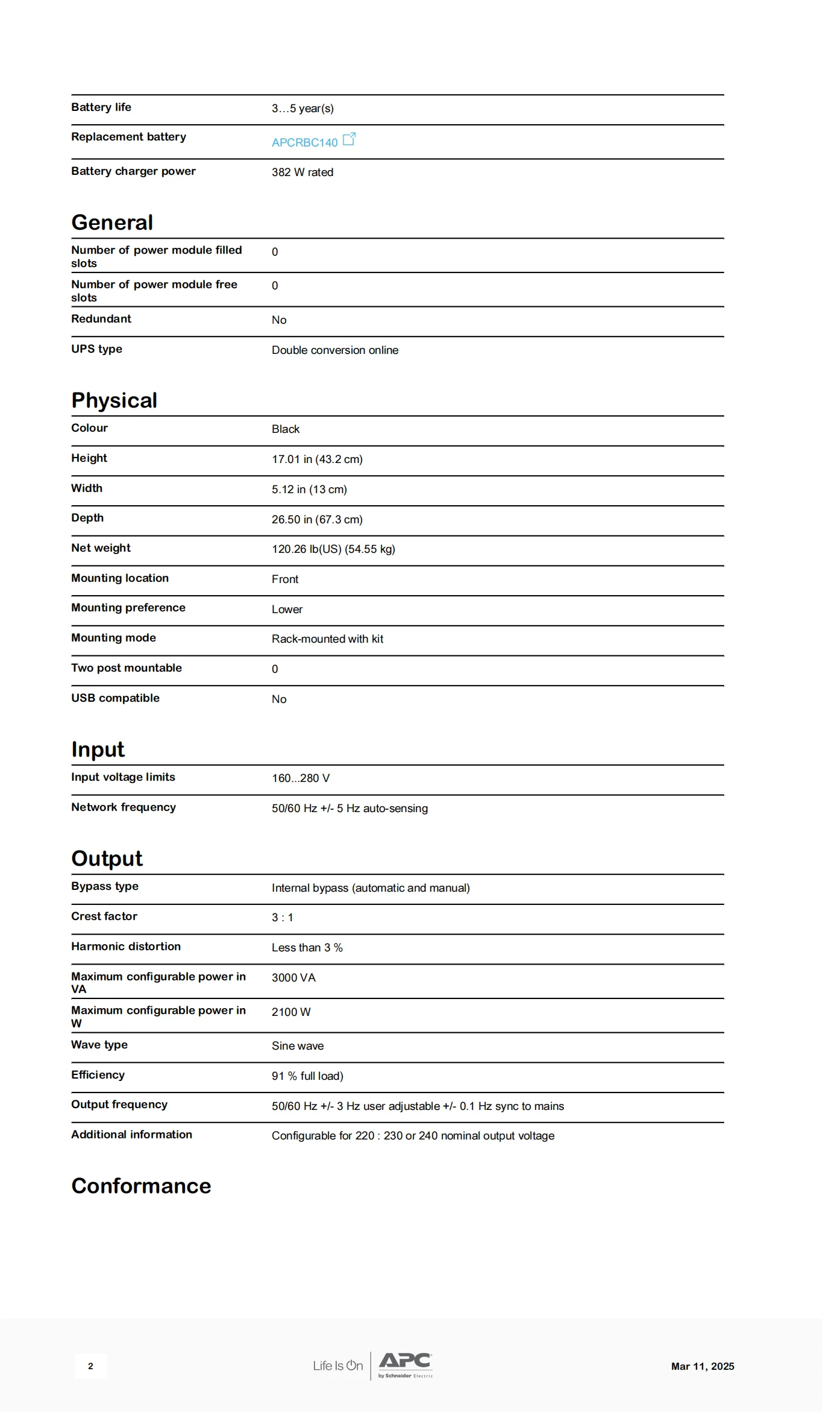 APC SURT3000XLI Smart-Ups RT 3000VA 230V Rack Mount Tower 3U