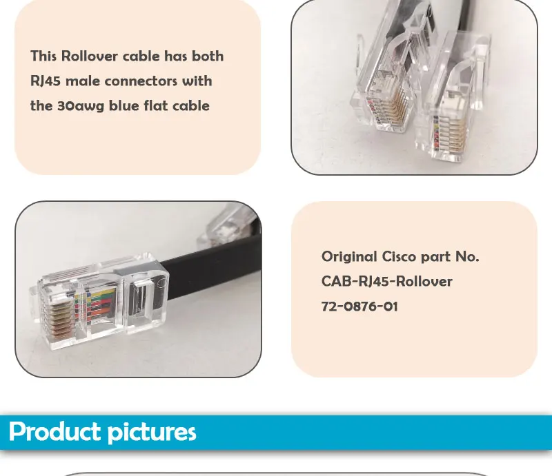 6FT CISC0 Rollover Console Cable Black Color Flat RJ45 72-0876-01 ...