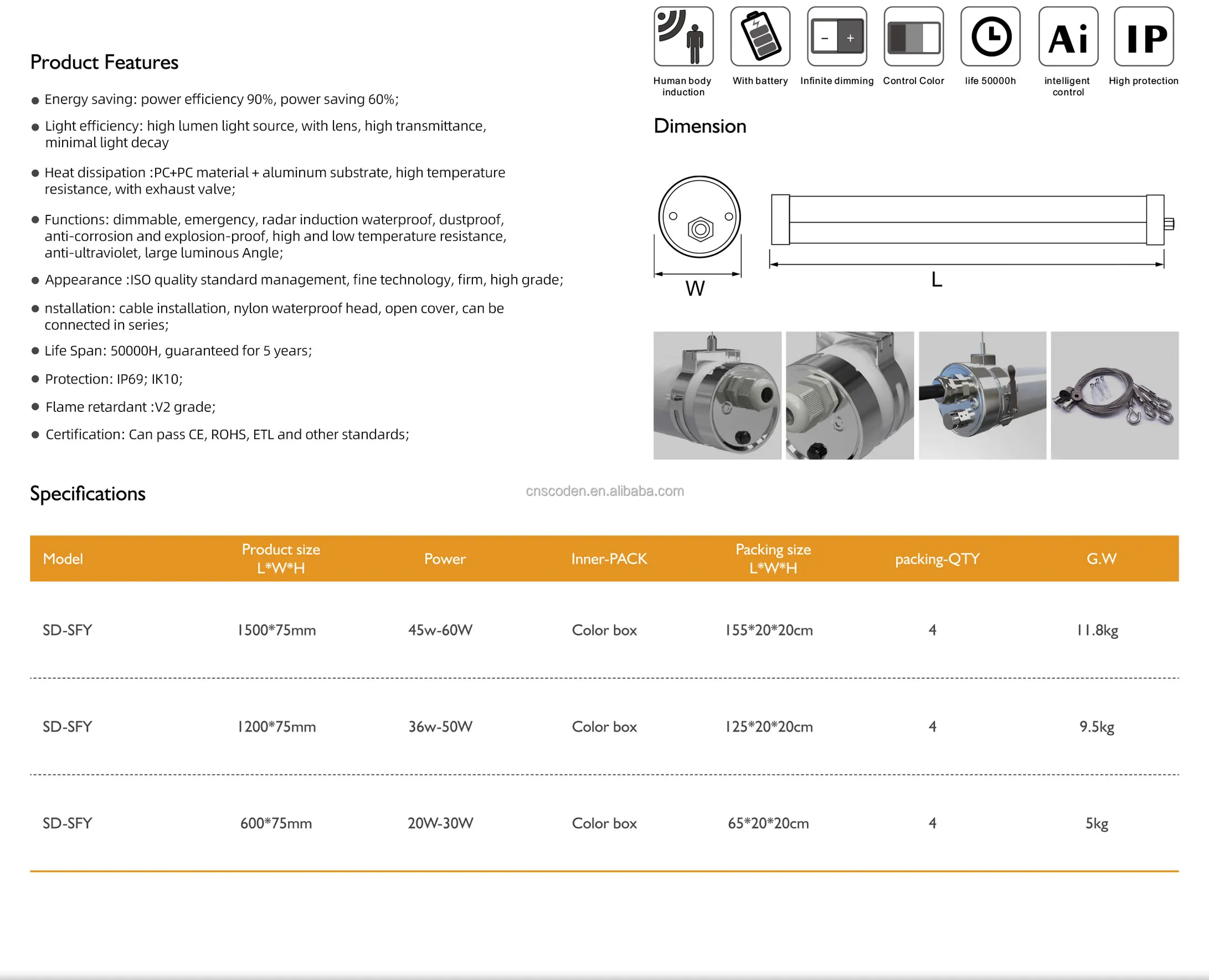 2023 IP69 4ft 50W LED Tube Light Waterproof Outdoor Linear Tri-proof ...