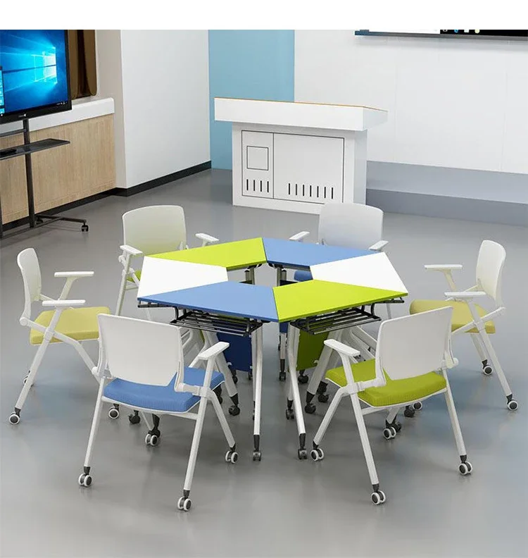 Wooden Folding Office Desk Flip Top Desk Movable School Custom Training ...