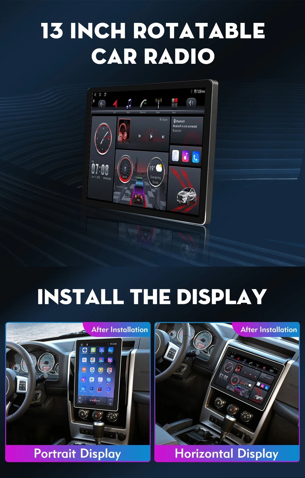 13.3-Inch Android 12 Car Radio with 8+256G Storage, 360° Touchscreen ...