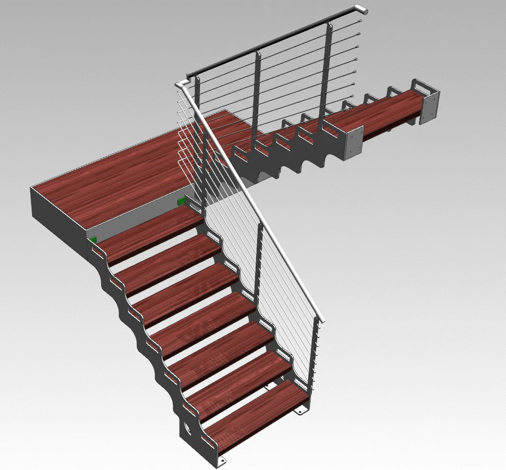 Double Stringers Basement Stairs U Shape Staircases With Timber ...