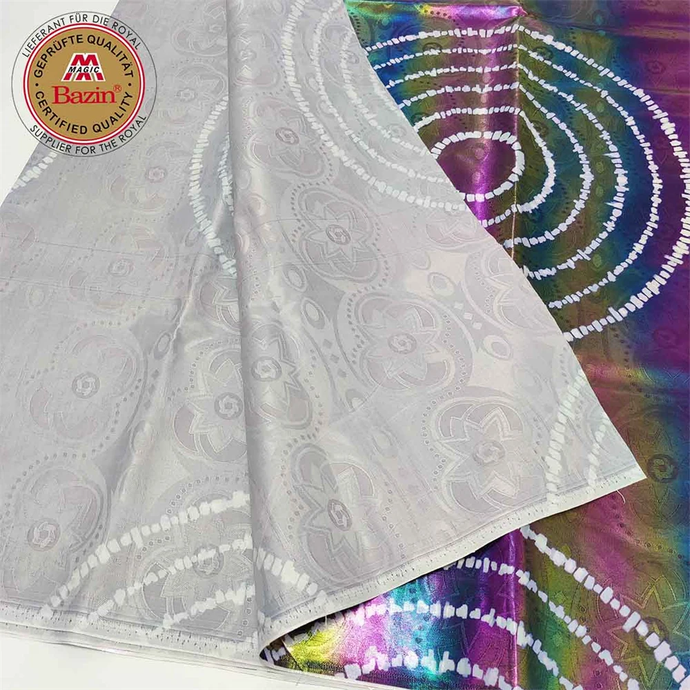 5 Yards Orange African Printed Bazin Riche Fabric for Party