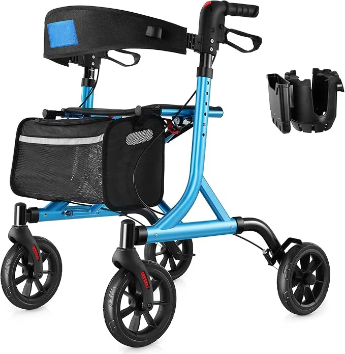Blue Comfortable Seat Folding Rolling Walker Rollator Portable Mobile ...