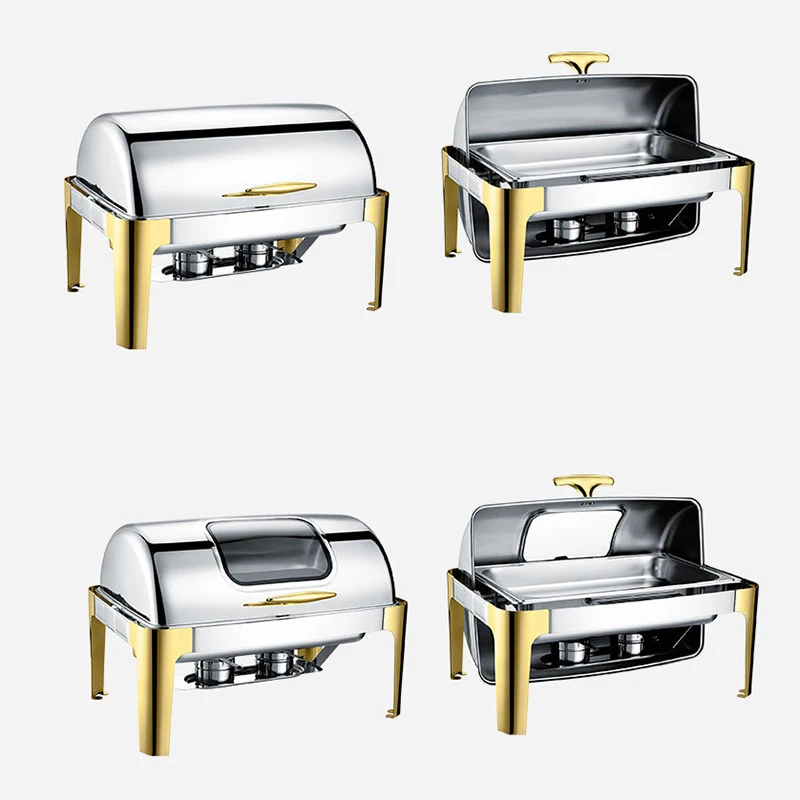 Roll Top Stainless Steel Buffet Set Food Warmer Hotel Restaurant Round ...