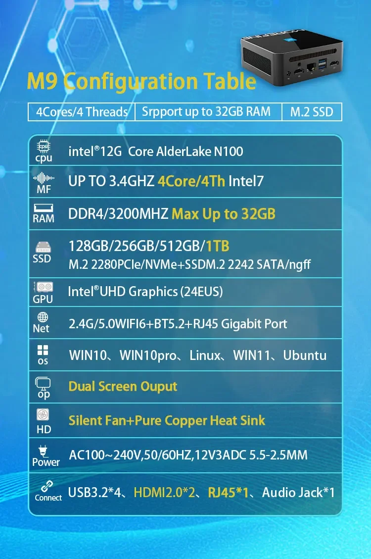 Morefine M9 Mini Host 12th Gen Alderlake N100 3.7ghz Ddr4 M.2 2280nvme ...