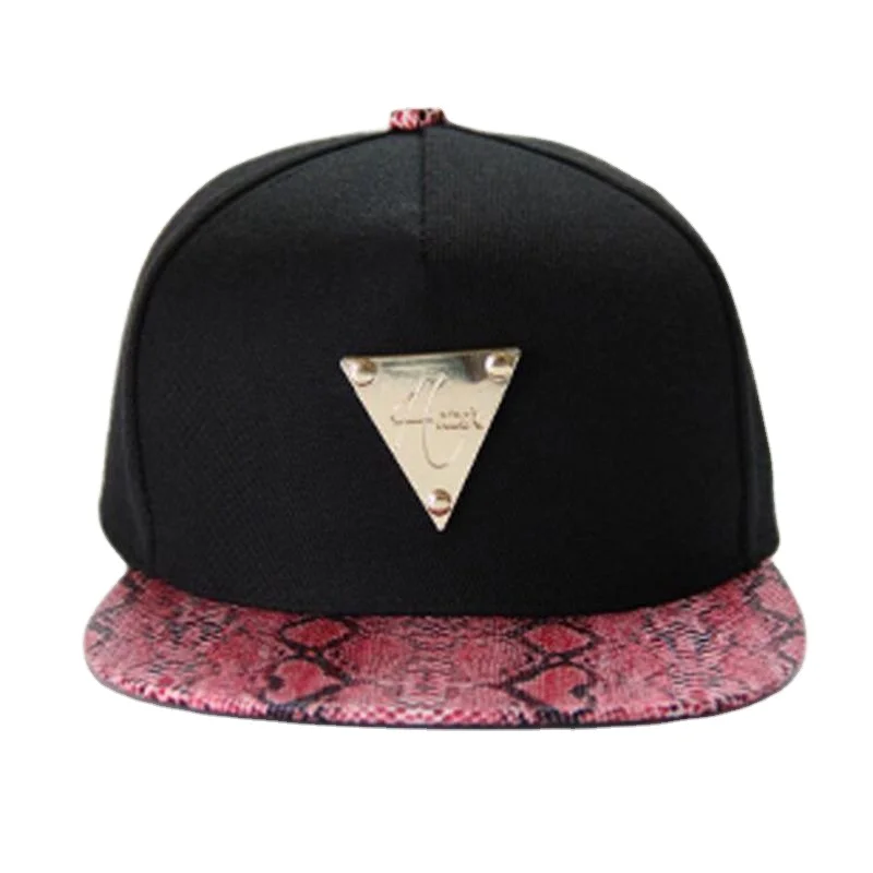 Mens Hat Metal Plate Logo Design Snakeskin Brim Snapback Hats With ...