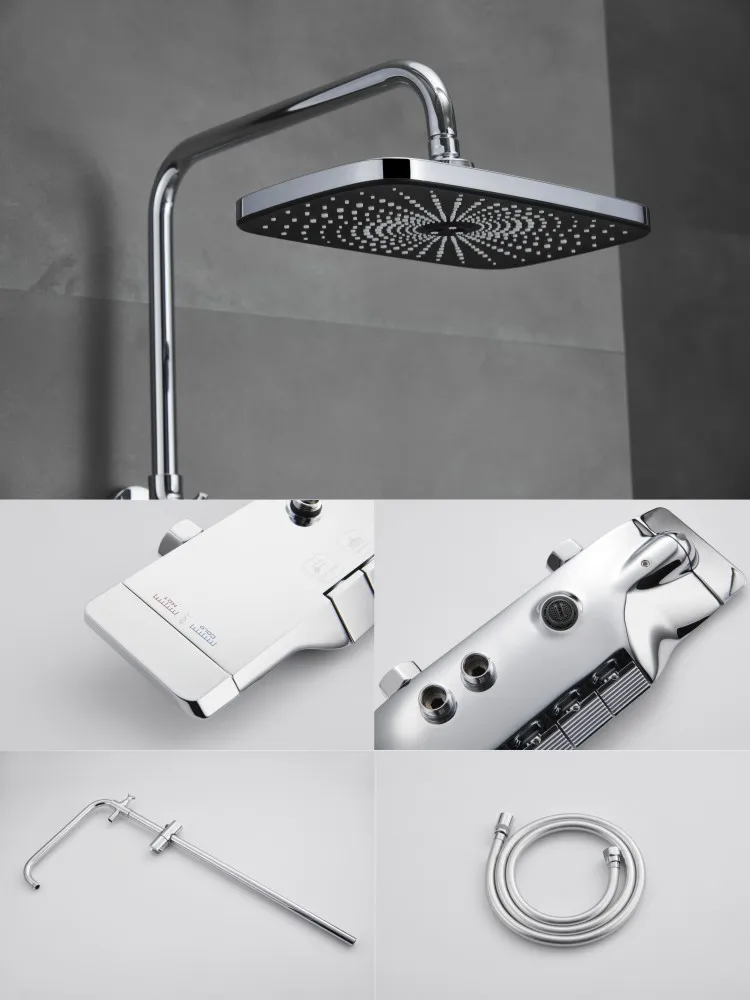 Button Concealed In Wall Shower Set Thermostatic Bathroom Rainfall ...