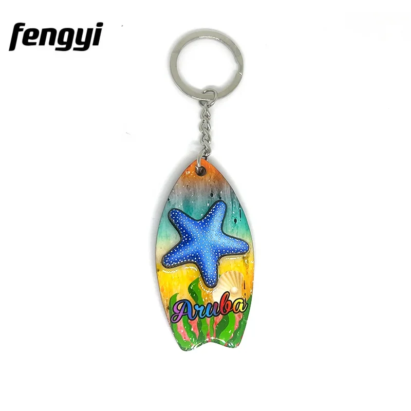 Custom Surfboard Shaped MDF Wood Keychain - Aruba Souvenir