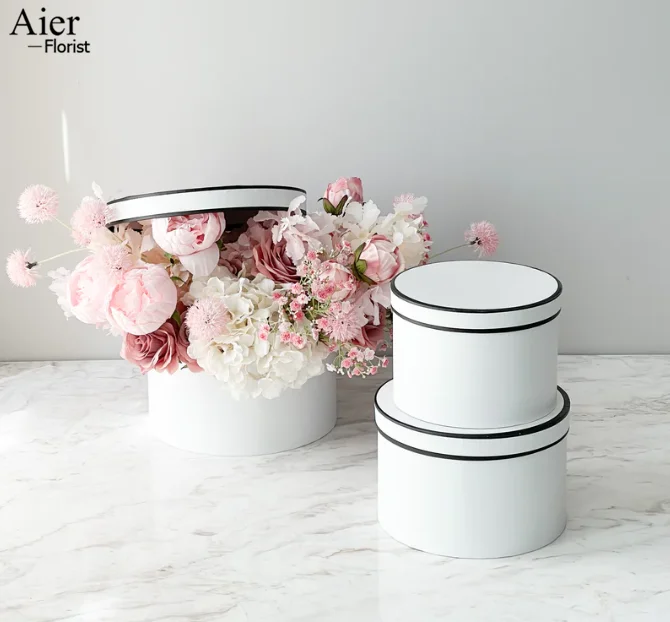 Aierflorist 3pcs Set Round Flower Box Floral Cylinder Box Paperboard ...