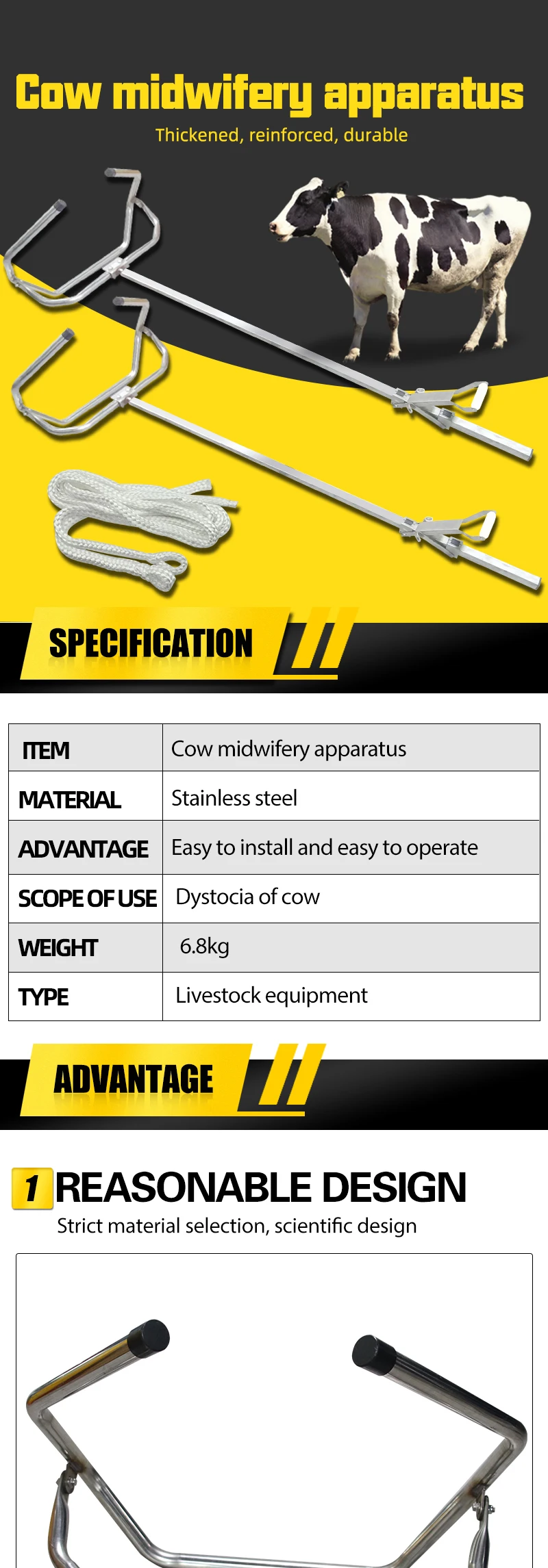 Stainless Steel Cow Puller - Dystocia Forceps Veterinary
