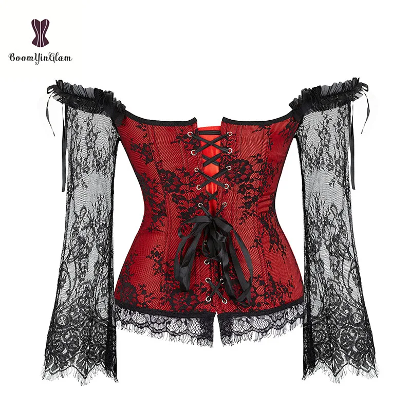 6 Row Busk Embroidered Floral Boned Bustier Overbust Lace Up Bodice