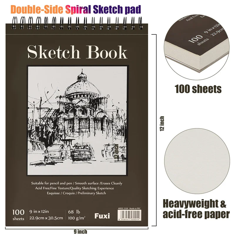 Custom 9 X 12 Inches Sketch Book - Top Spiral Bound Pad
