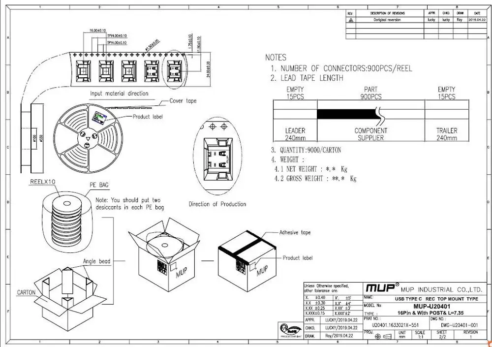 Mup-u20401 16pin Single-row Smt Type Usb 3.1 Female Usb Type C Socket Connector Through Tid ...