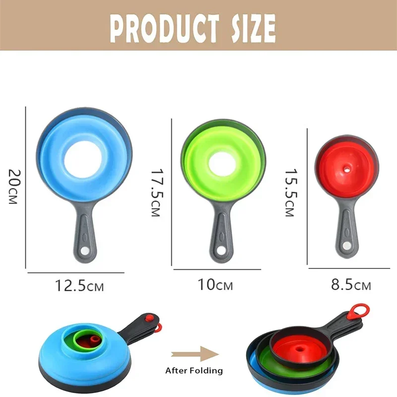 3pcs Kitchen Funnel Silicone Folding Telescopic Funnel Powder Liquid ...