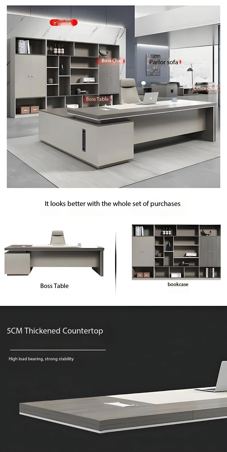 Modern Office Furniture Executive CEO Workspace Office Desks L Shape Workstation Supervisor's ...