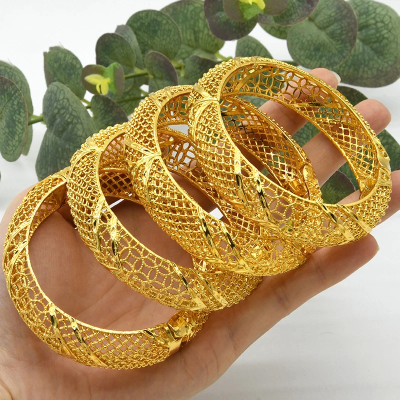 24k Gold Plated Ladies Bracelet Open Bangle Hand Jewelry 24k Saudi Gold ...