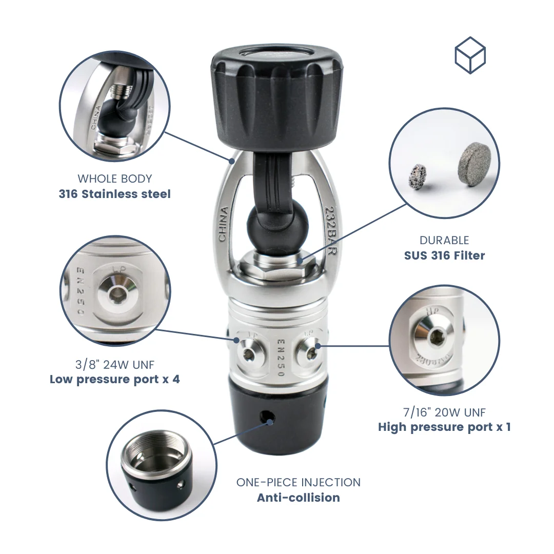 Hotdive Stainless Steel First Stage Regulator for Scuba
