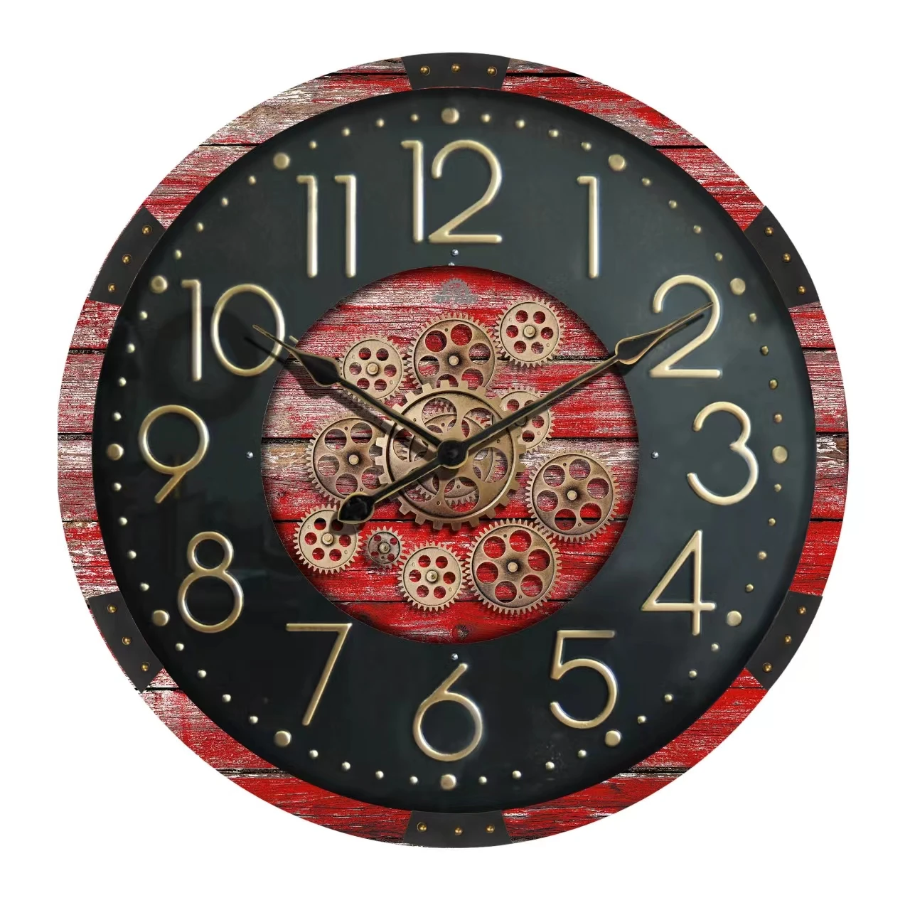 25 Inch Large Real Moving Gears Wall Clock Oversize Vintage Solid Wood ...