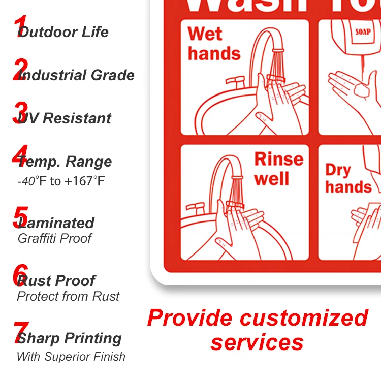 Step Diagram Identification,Wash Your Hands,12 "x 18"metal Aluminum ...
