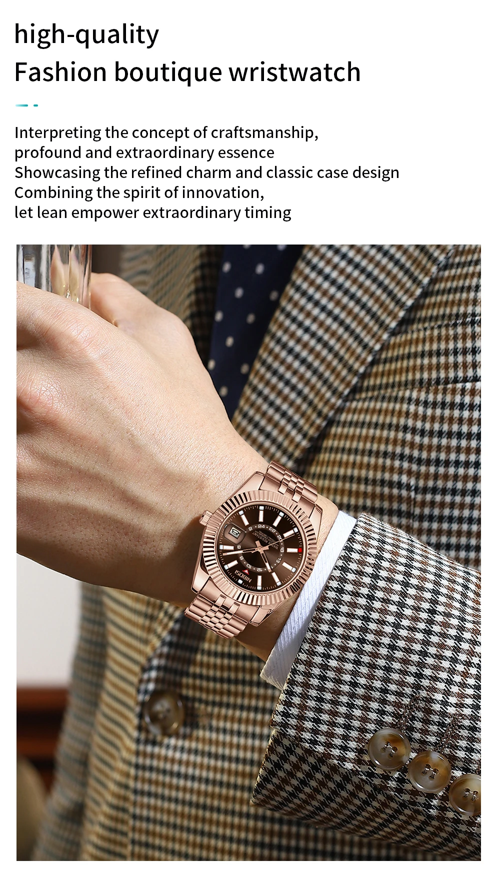 NIBOSI 2638 Custom Logo Stainless Steel Strap Luxury Men's Watch