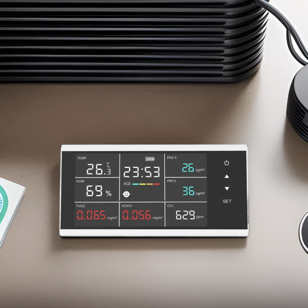 Touch Screen Air Quality Detector - CO2/PM2.5/PM10 HCHO TVOC
