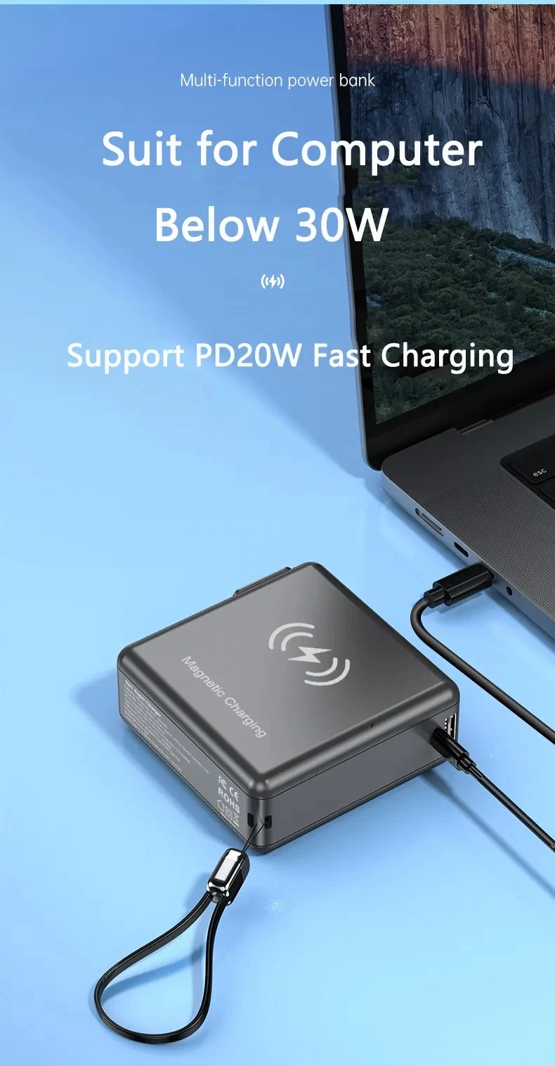 Multi-function 6 in 1 Power Bank 15000mAh Built in Cable AC Plug 22.5W ...