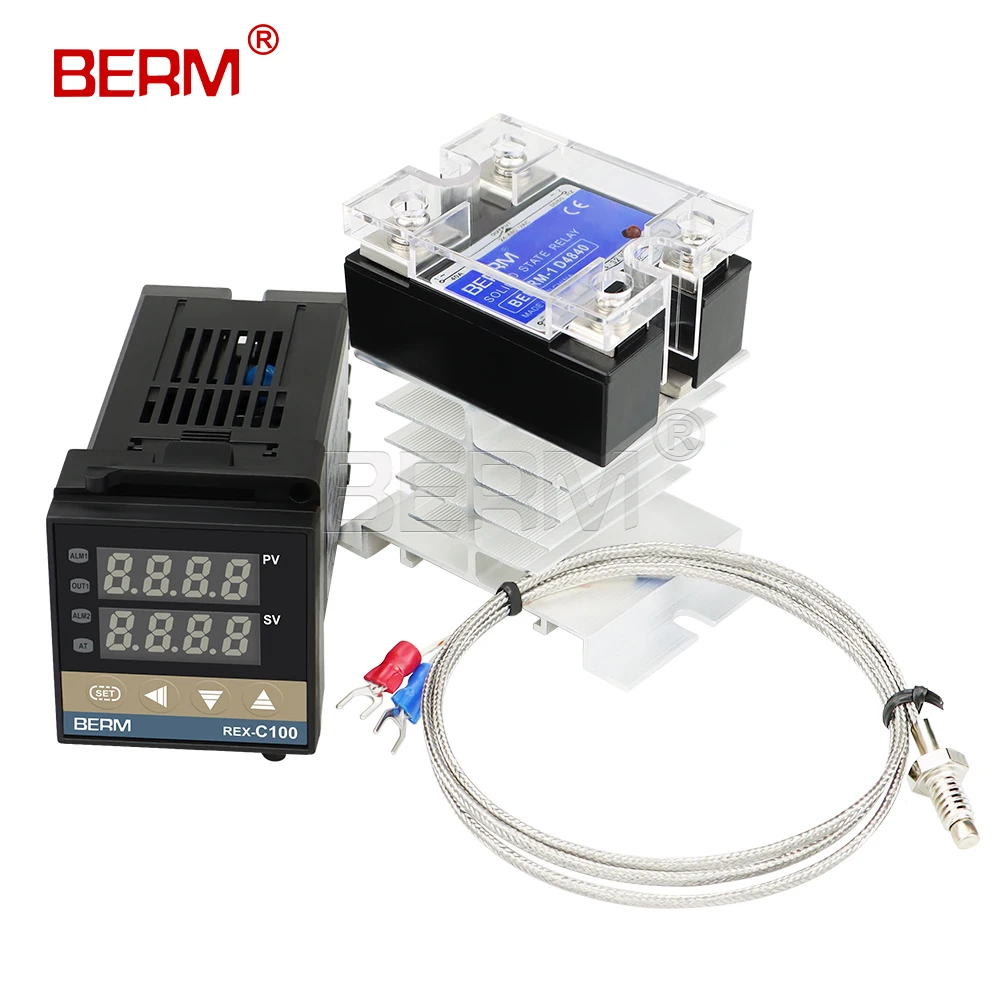Berm Digital Pid Temperature Control Rex-c100 Thermostat +ssr 40da Relay +k Thermocouple + Heat ...