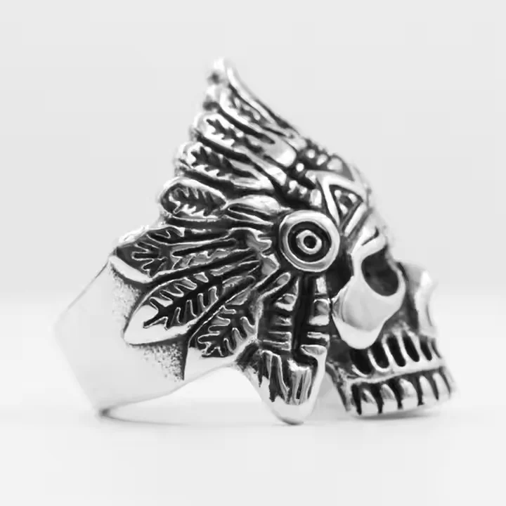 Customized Personality Steel Casting Skull Indian Chief Head Ring