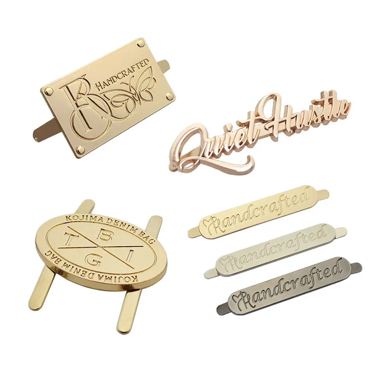 Custom Gold Small Brand Name Letters Engraved Metal Tags
