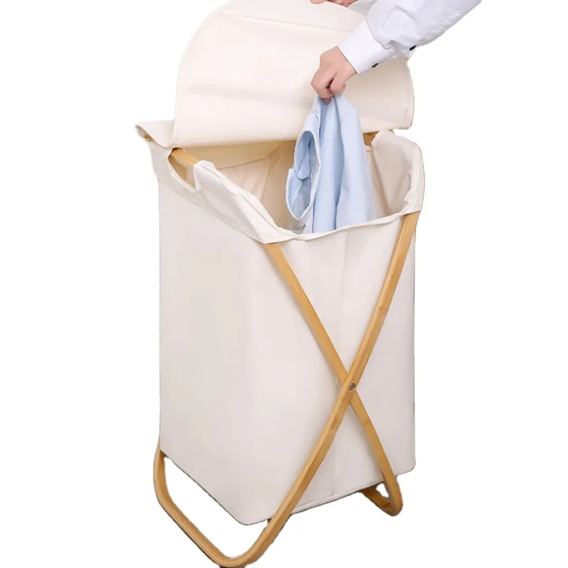 X Frame Laundry Hamper Bamboo Foldable Storage For Household Wood ...