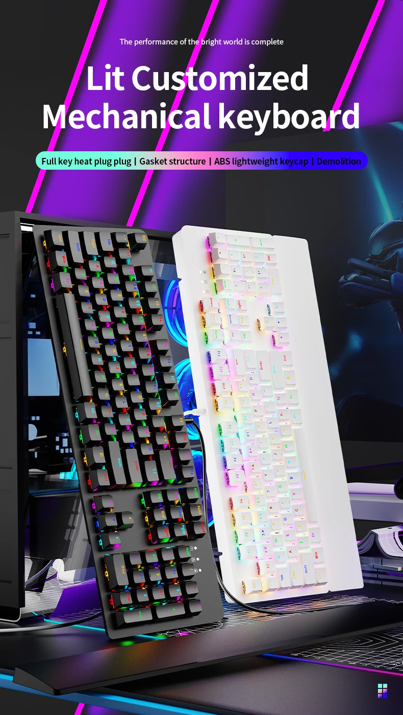 Customized AK104 104 Keys RGB Wired Mechanical Keyboard USB Interface ...