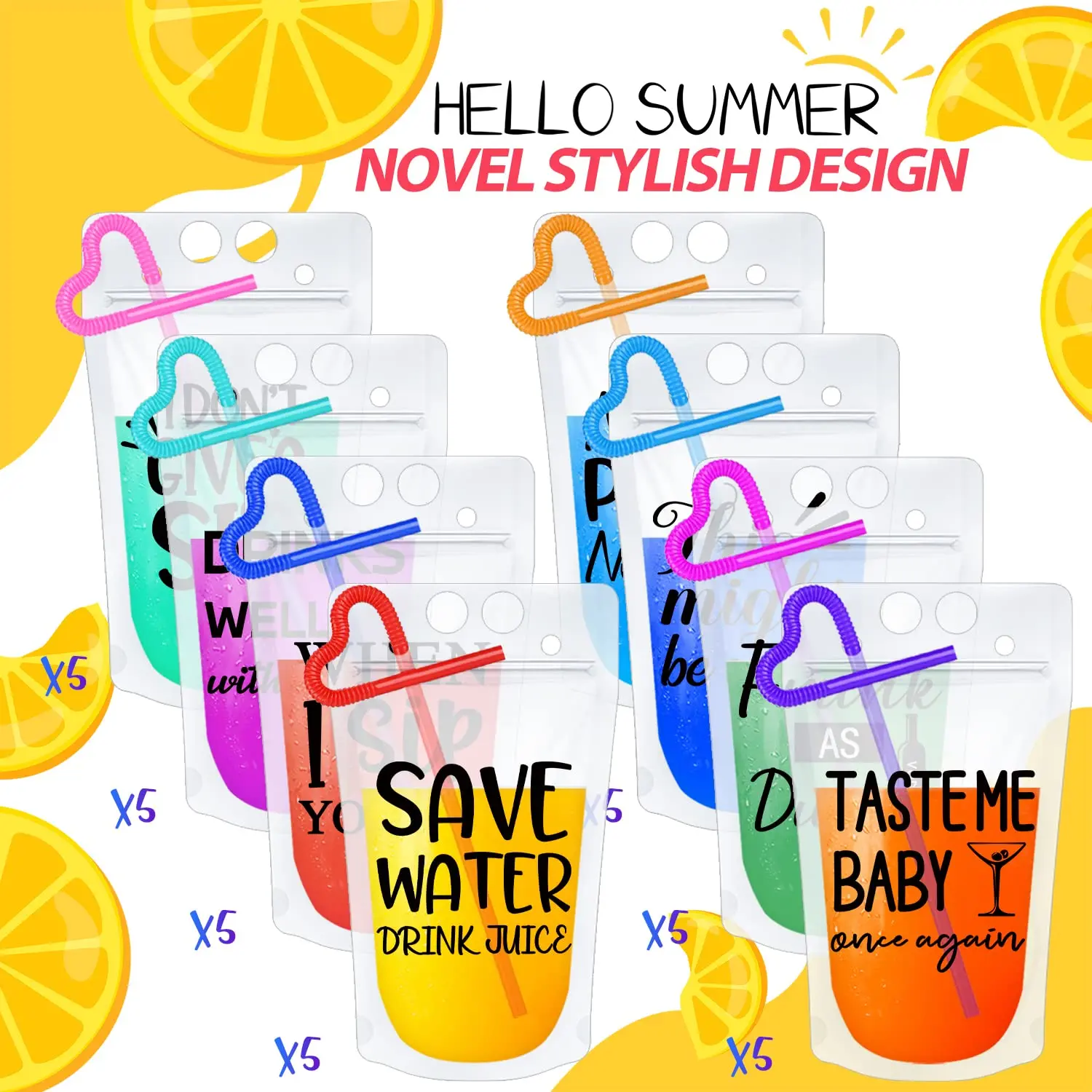 Customized Drink Pouches with Straws for Cocktails